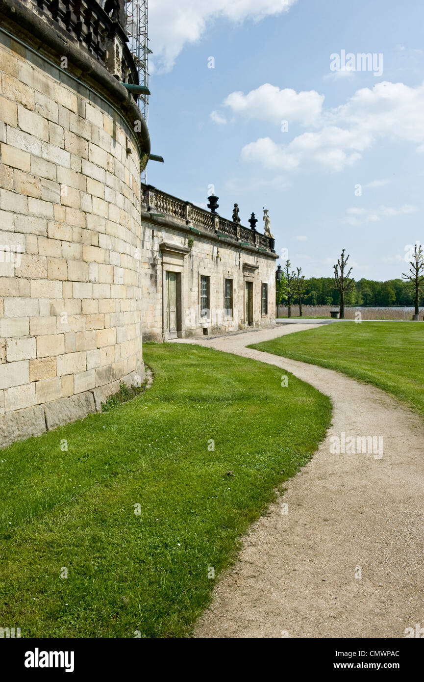 A long color shot of a swerving pathway behind a castle Stock Photo - Alamy