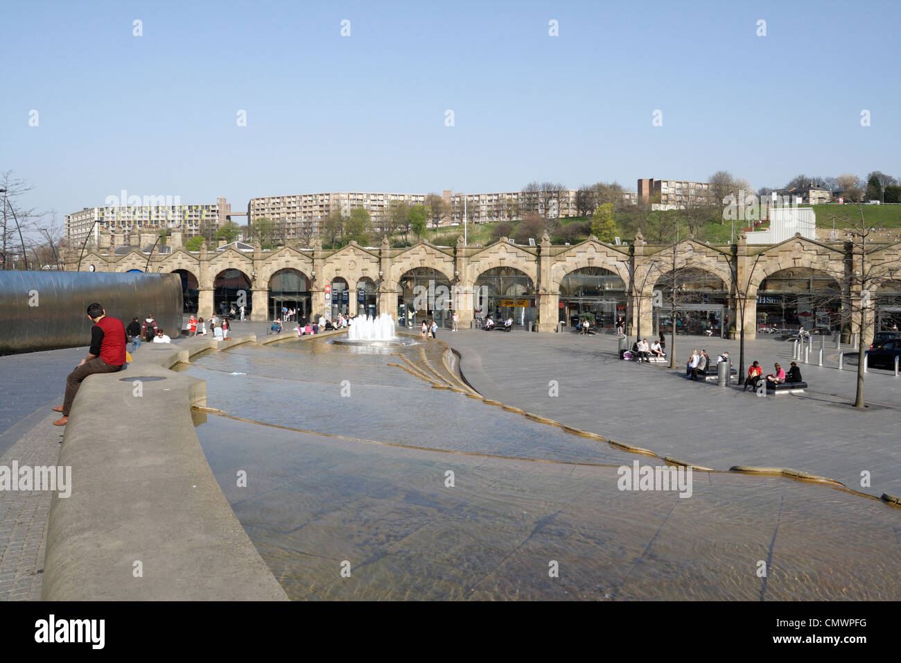 Sheaf Square Water feature cascade railway station, Sheffield city ...