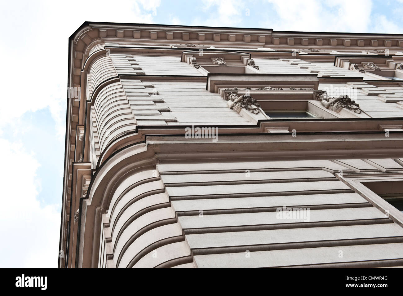 An extremely cool, low angle shot of a stone building in Prague - with ...