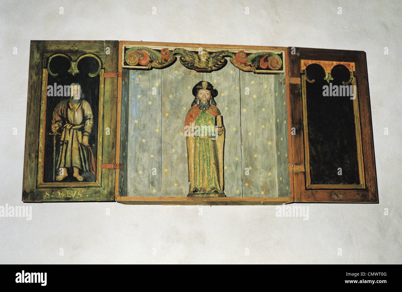 Carved wooden triptych in the Church of St. Michael (built in 1681-1689 ...