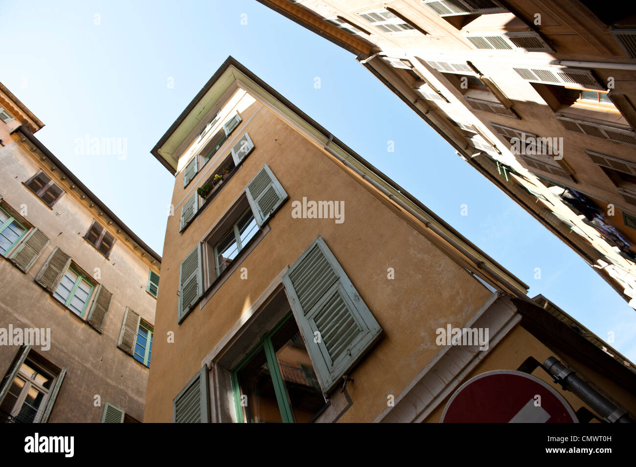 Angular view of very tall apartment building in Nice, France Stock ...