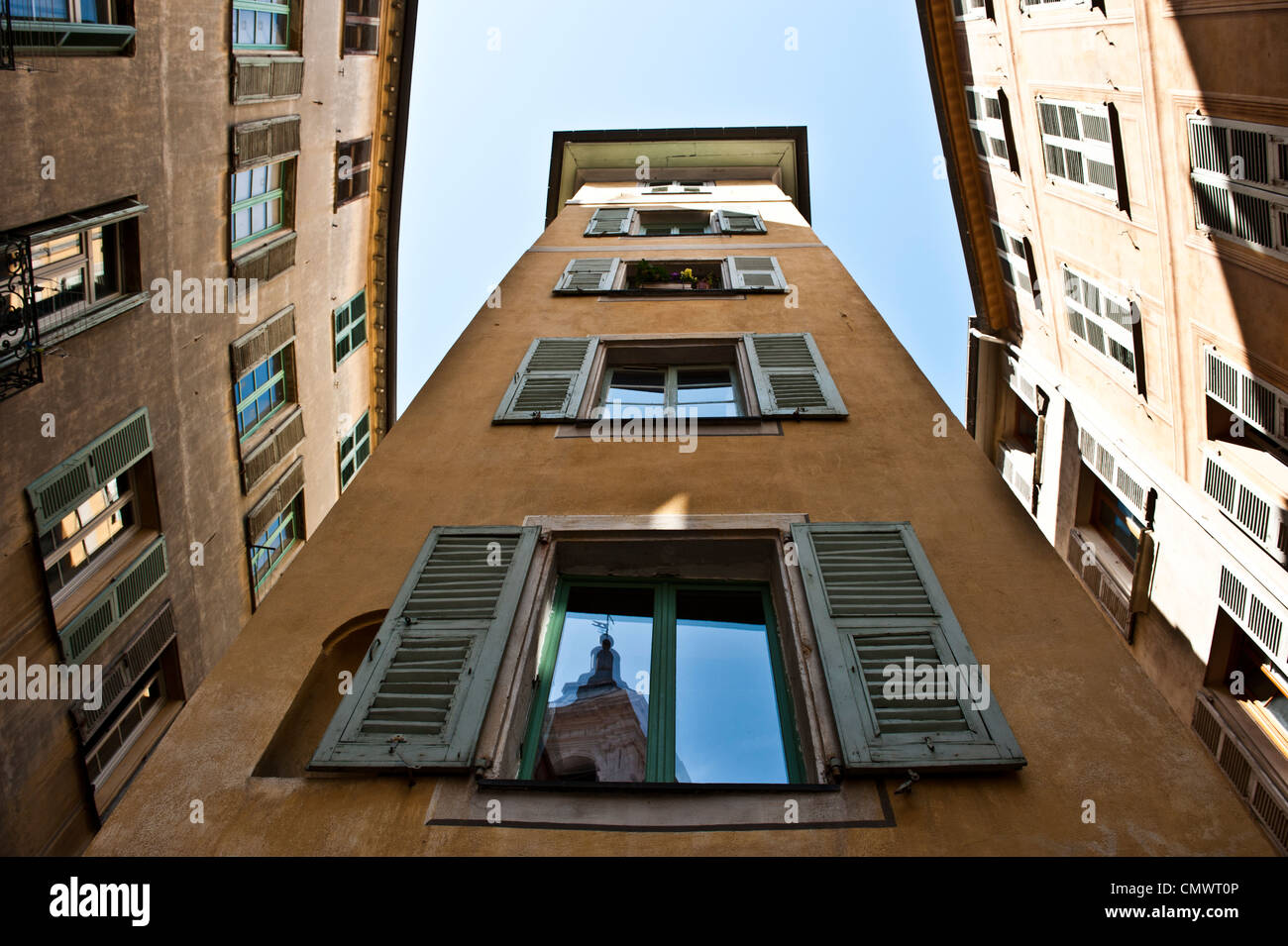Extremely long angle shot of an apartment building in Nice, France ...