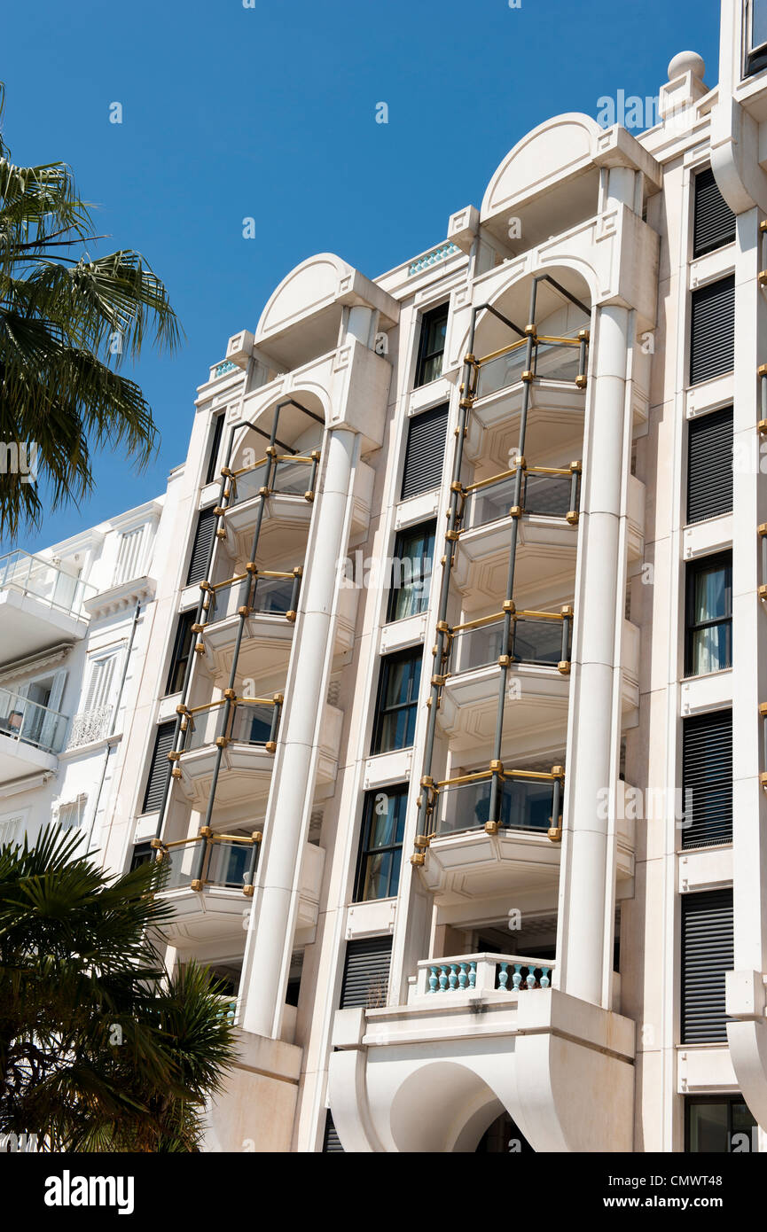 Gold and black outlined balconies of a huge, stone Czech building Stock ...
