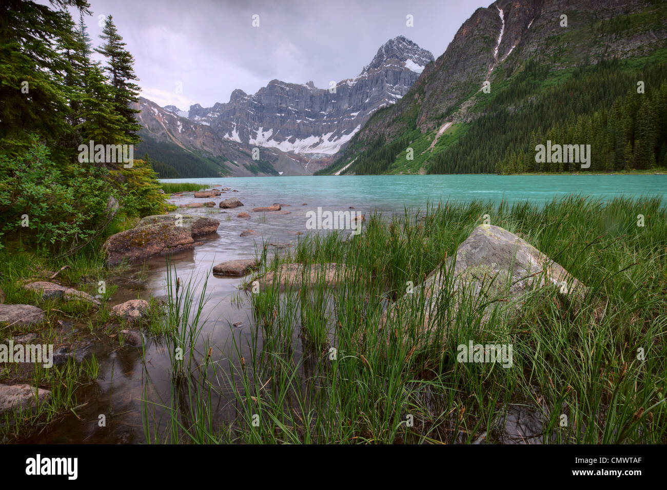 Storm clouds over Chephren Lake, Banff National Park, Alberta Stock ...