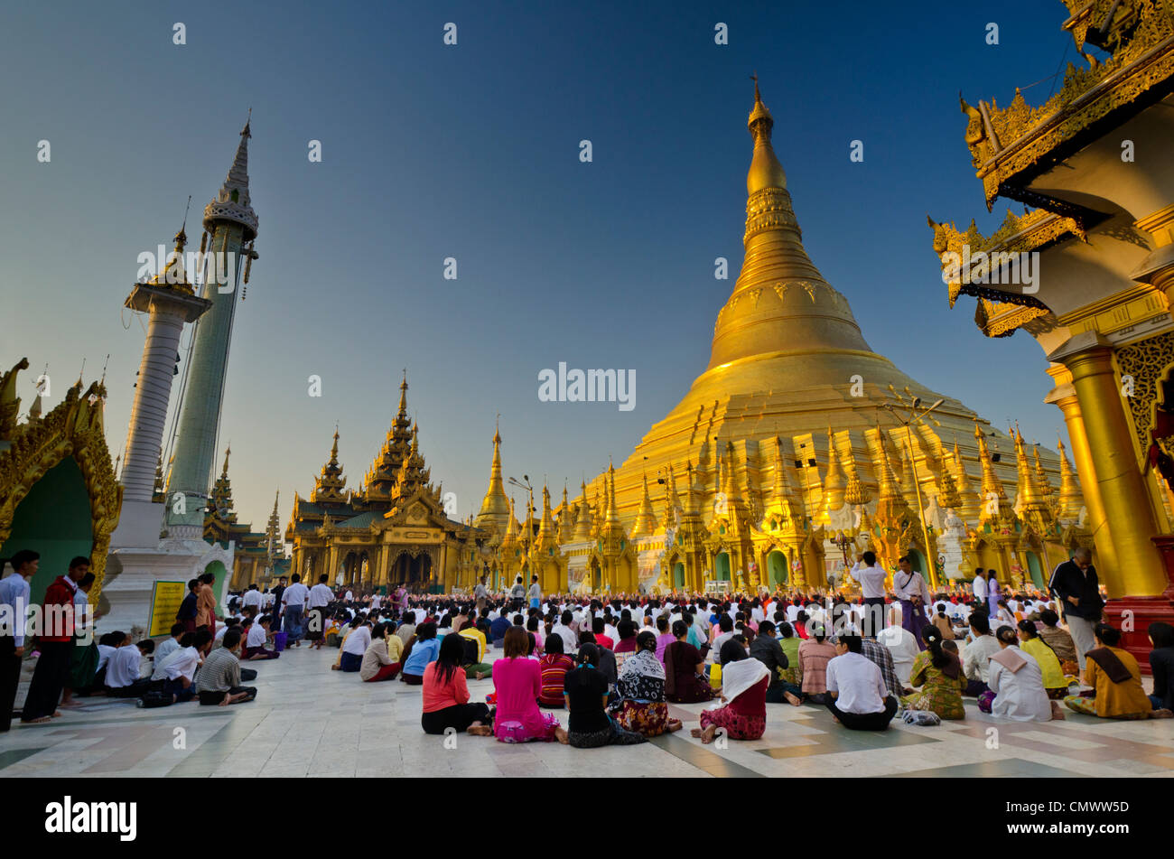 Morning Prayer Service at the Shwedagon, Yangon, Myanmar Stock Photo ...