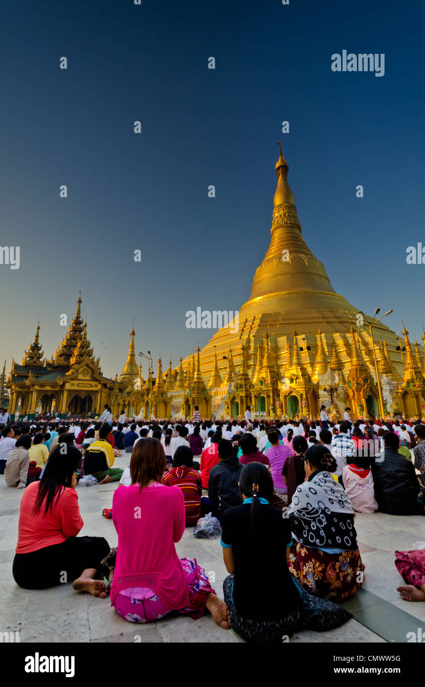 Morning Prayer Service at the Shwedagon, Yangon, Myanmar Stock Photo ...