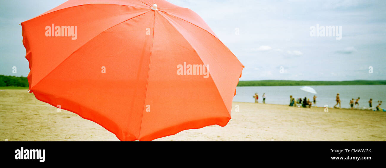 Red beach umbrella, Yamaska National Park, Quebec Stock Photo - Alamy