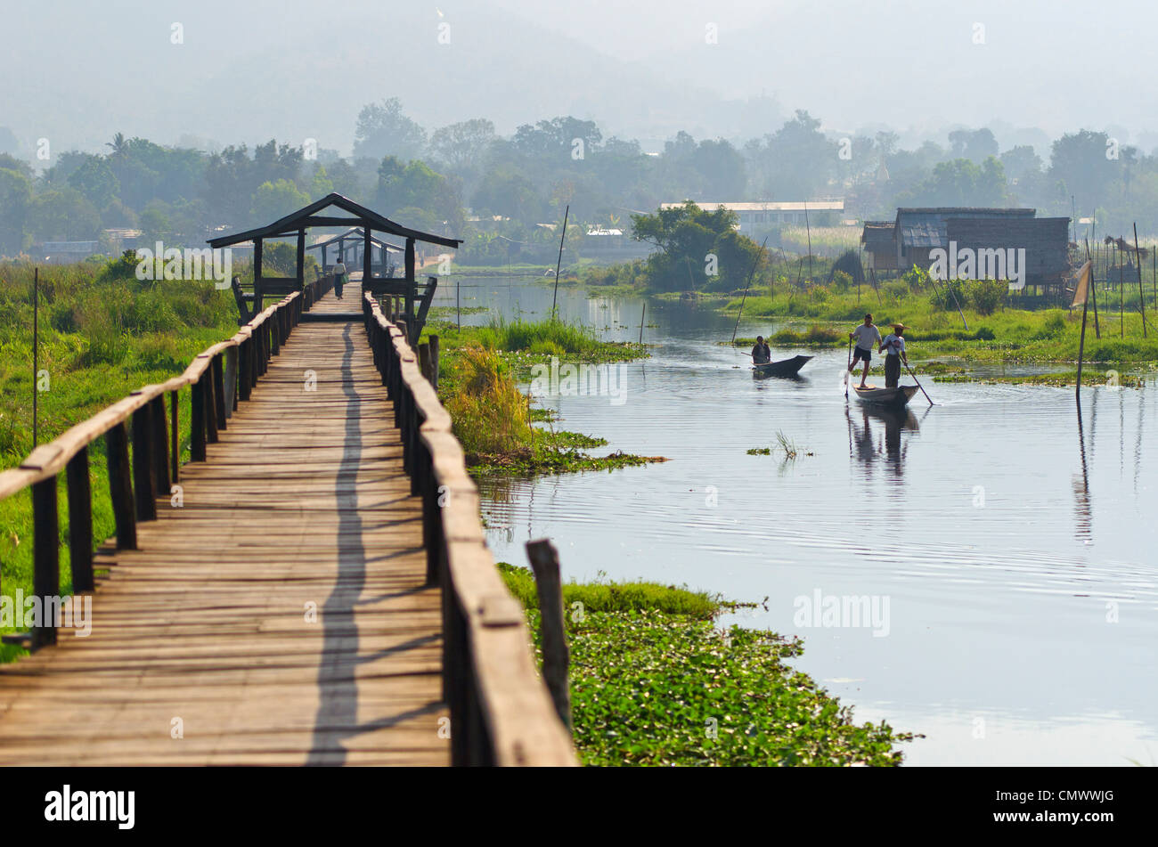 Jetty in centre of floating village, Inle Lake, Myanmar Stock Photo - Alamy