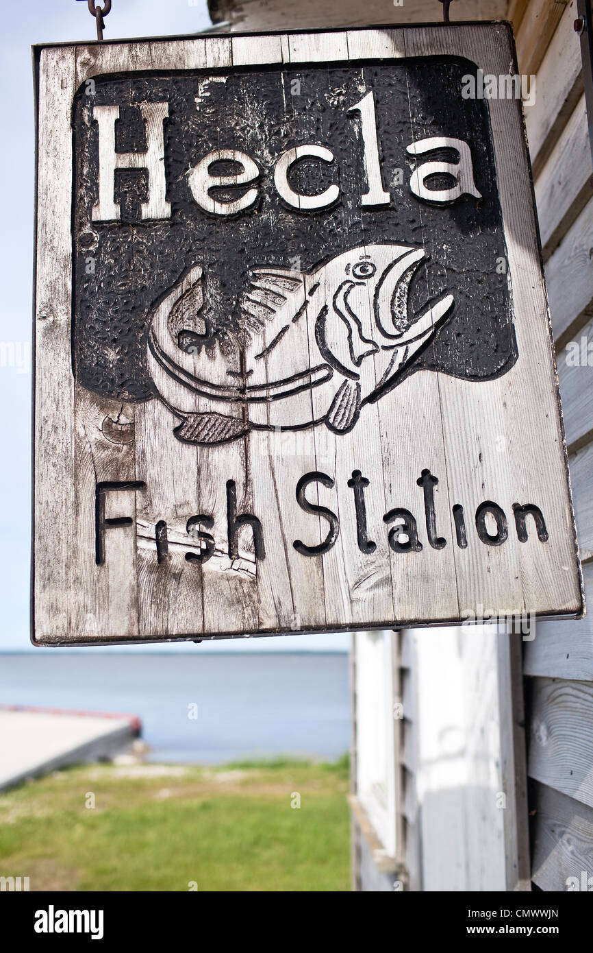 Hecla Village Fish Station sign, Hecla Island Provincial Park, Manitoba ...