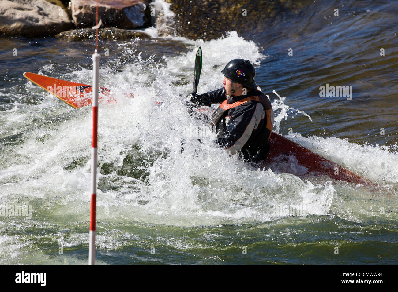 Whitewater kayak slalom race, Arkansas River, Salida, Colorado, USA ...