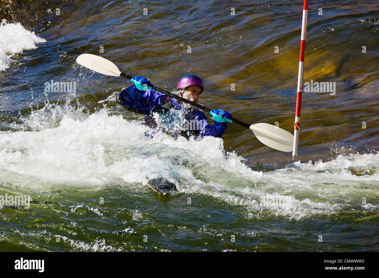 Whitewater kayak slalom race, Arkansas River, Salida, Colorado, USA ...