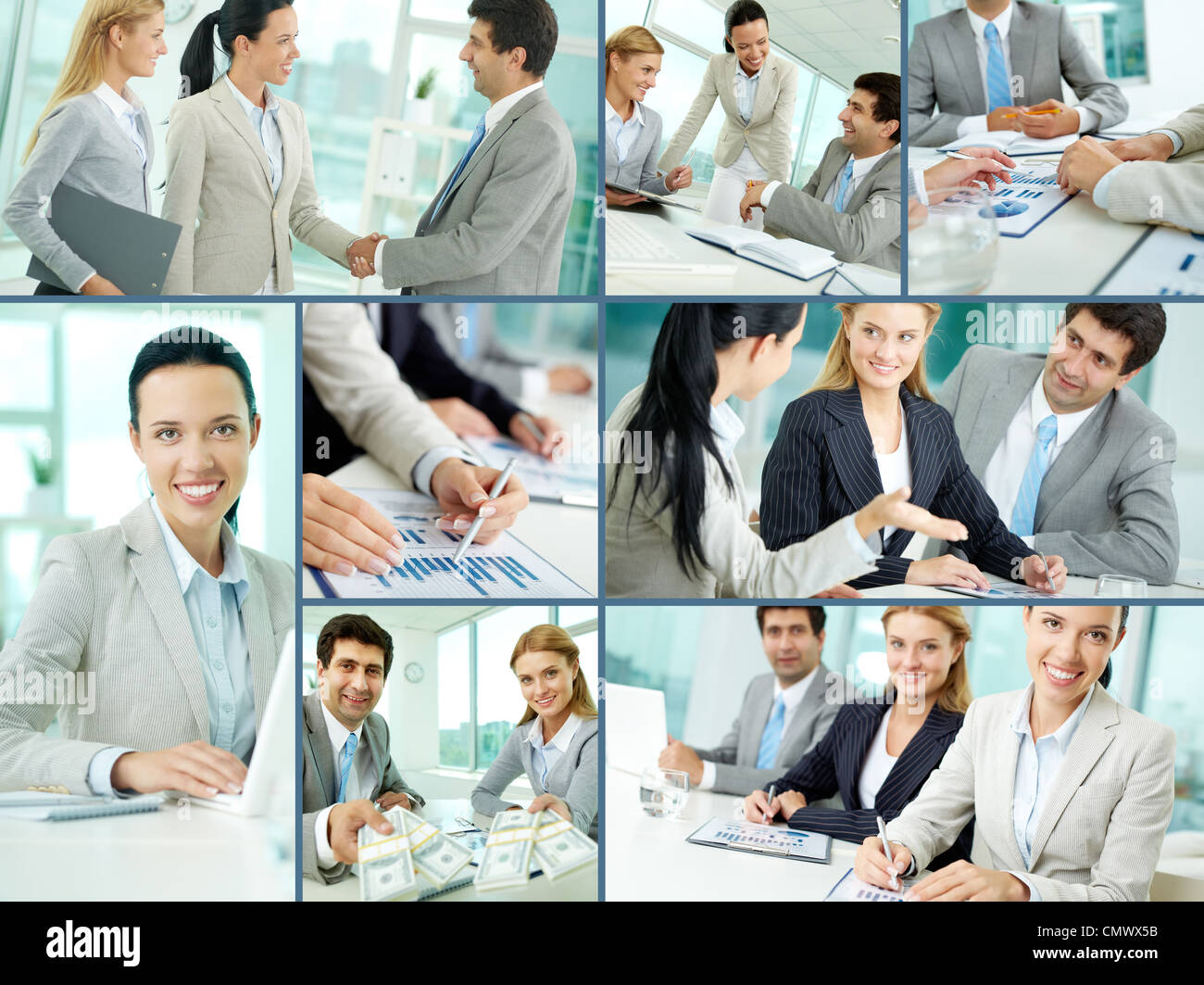 Collage of businesspeople working in office Stock Photo - Alamy