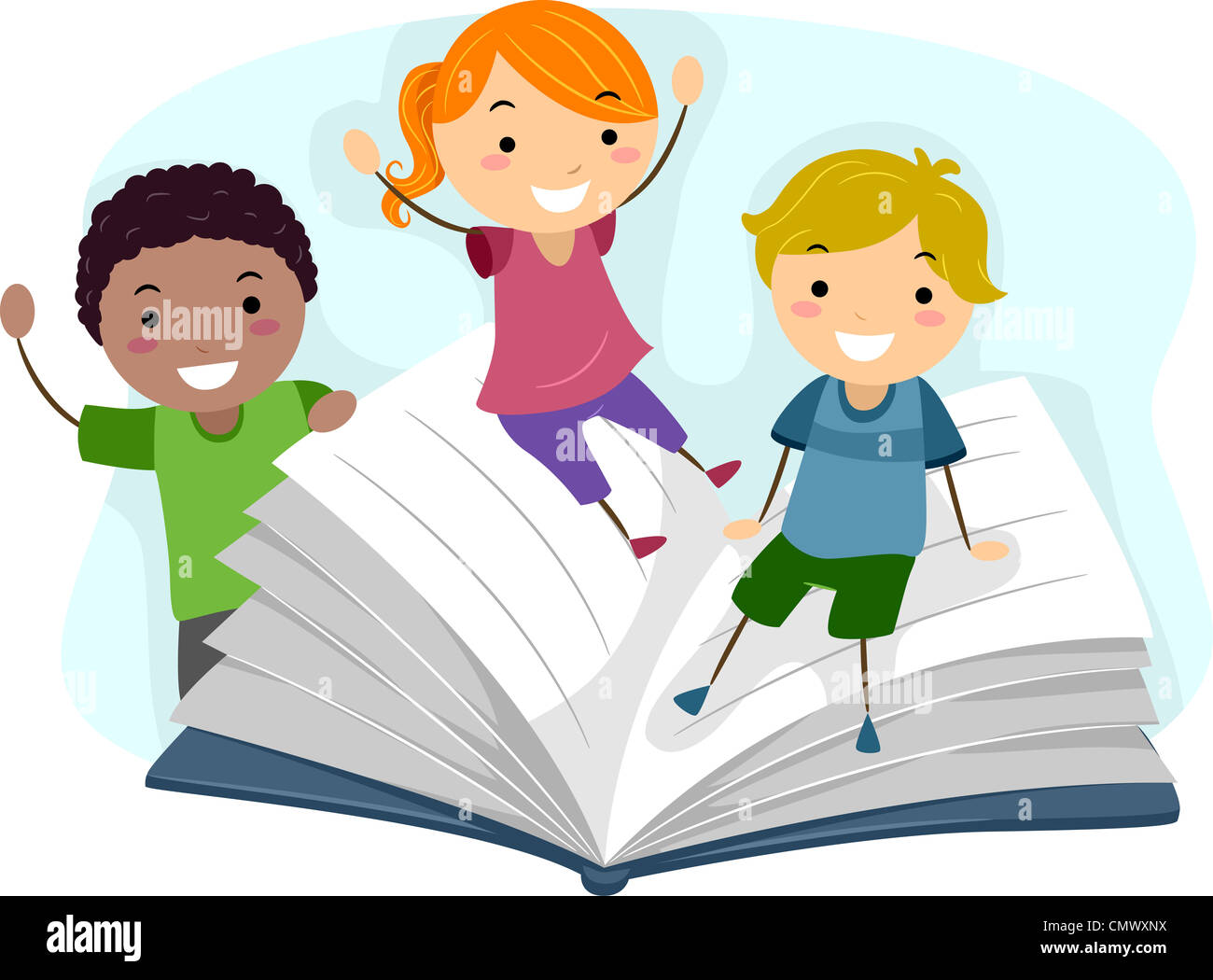 Illustration of Children Playing with a Giant Book Stock Photo - Alamy