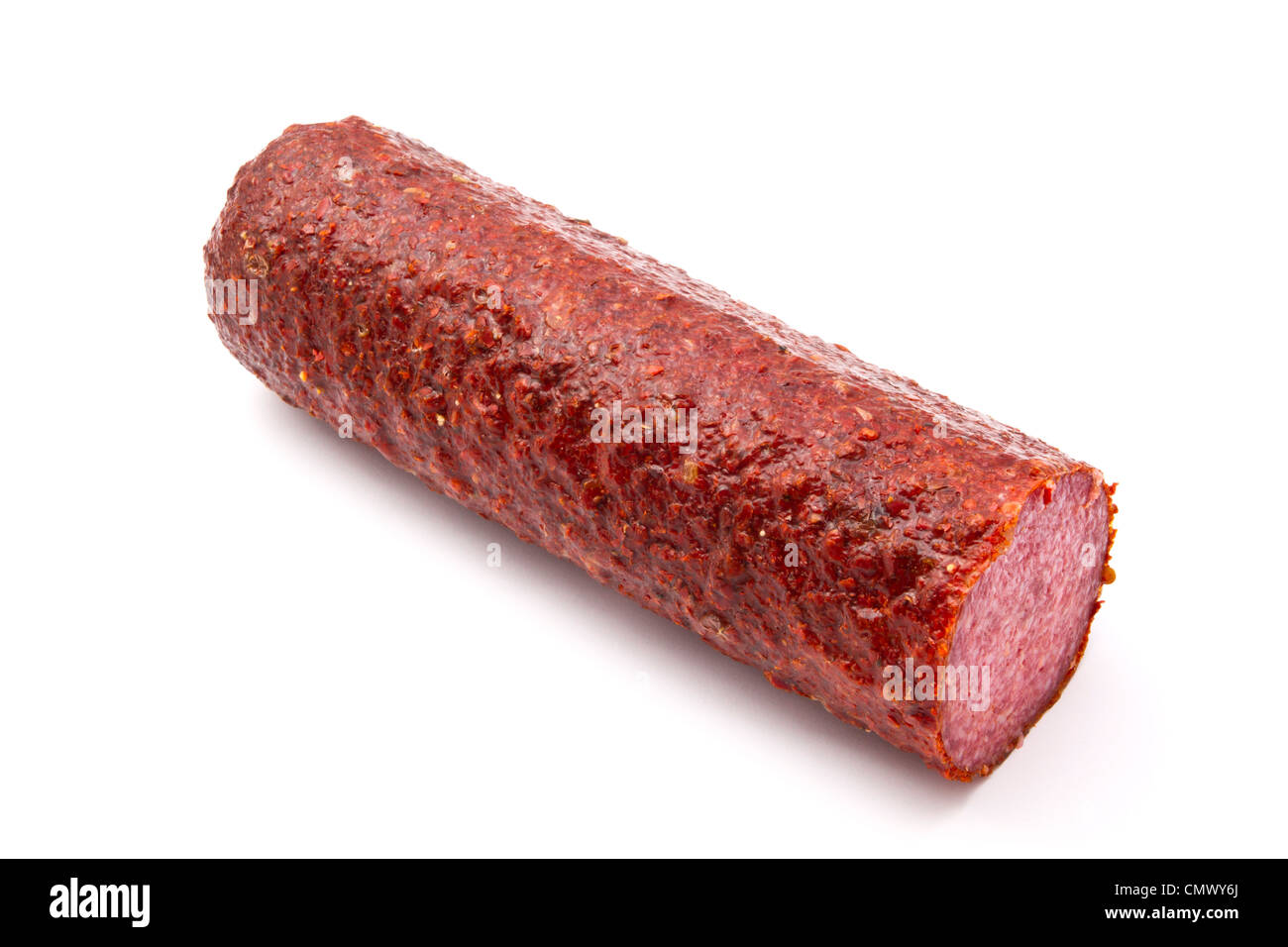 Chili salami isolated on white background Stock Photo - Alamy