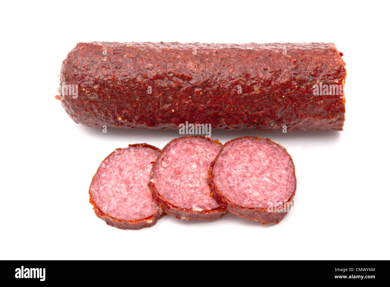 Chili salami isolated on white background Stock Photo - Alamy
