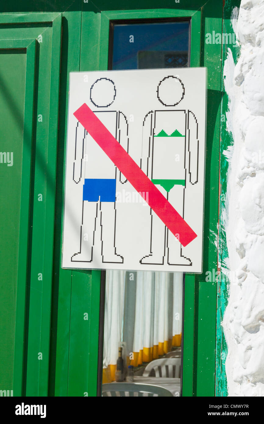 No swimsuits sign on restaurant door in Spain Stock Photo - Alamy