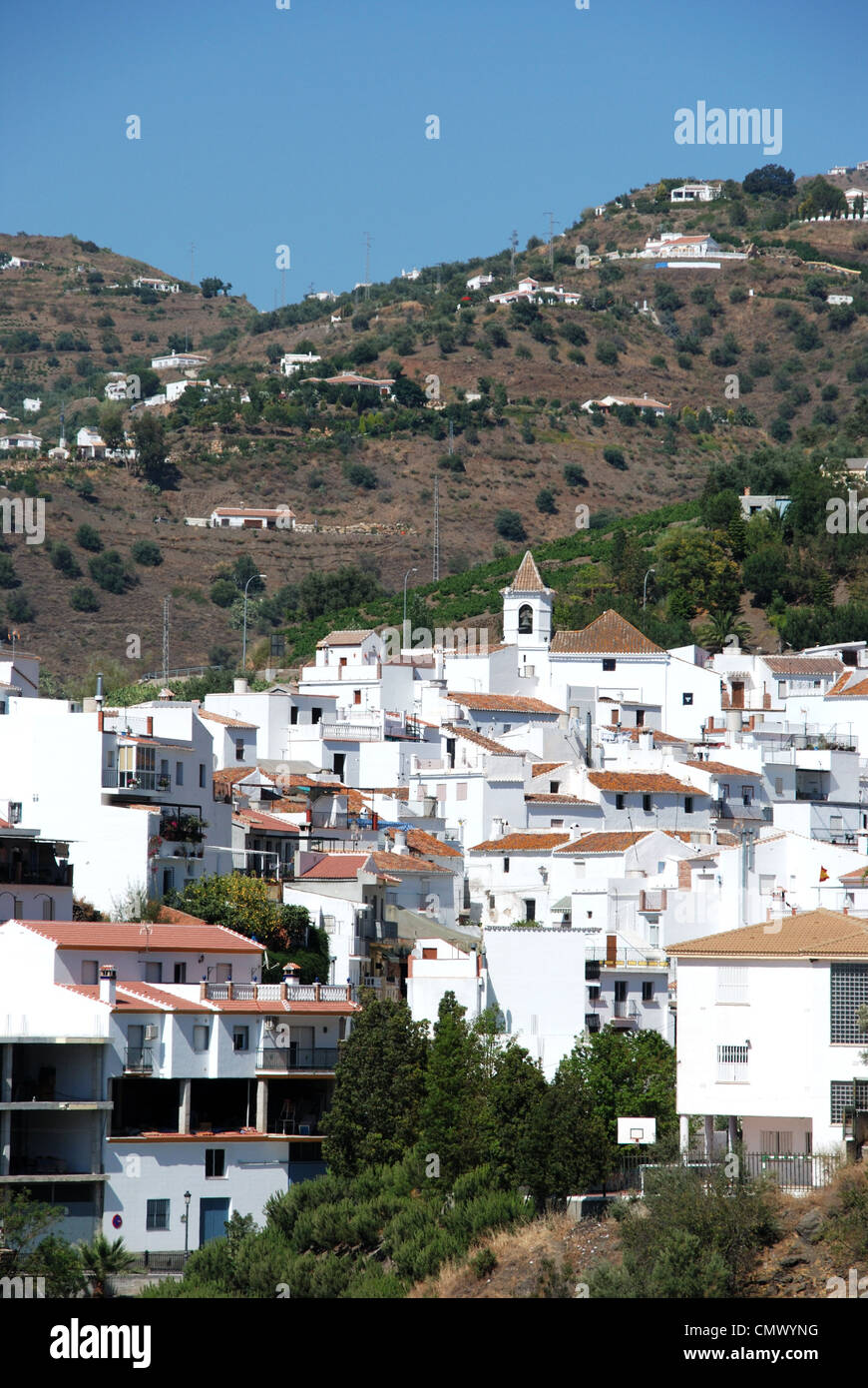 View of the town and church with mountains to the rear, Sayalonga ...