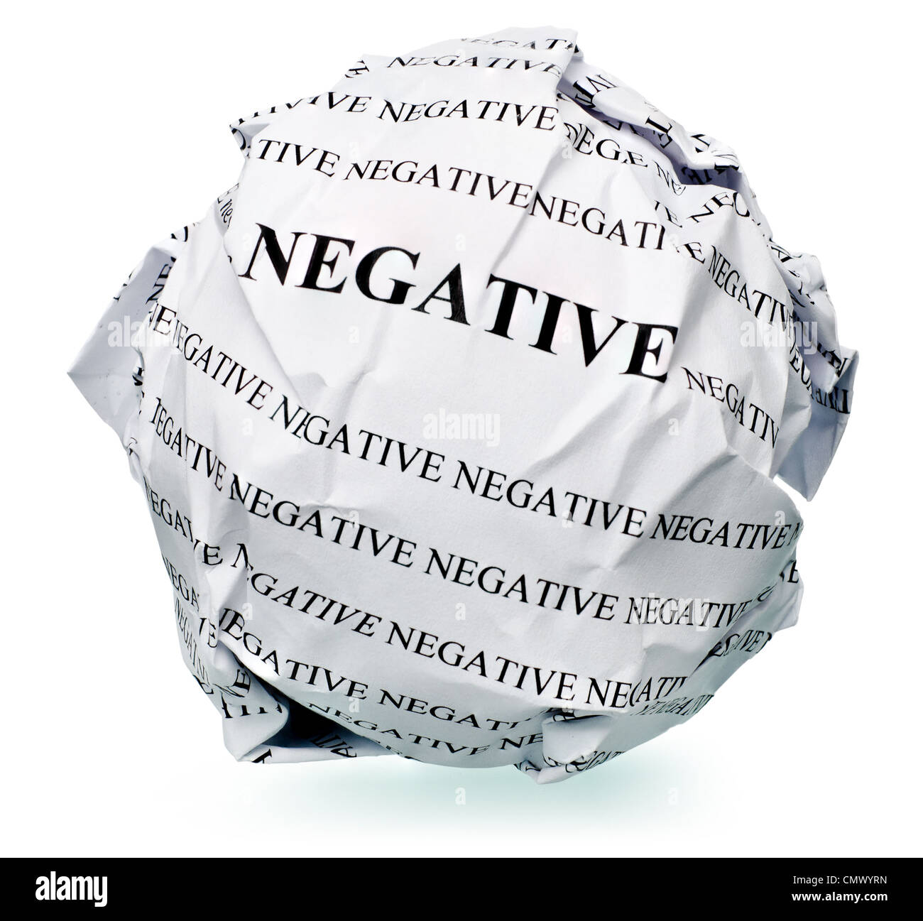paper ball with text " negative " and clipping path on a white ...