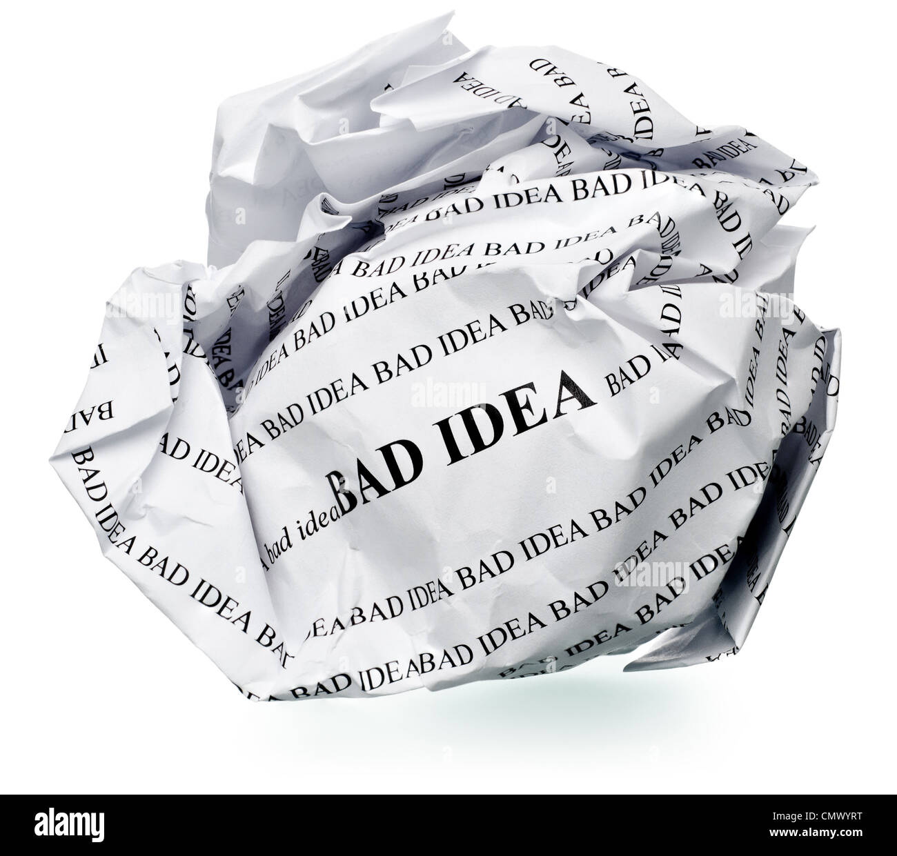 paper ball with text " bad idea " and clipping path on a white ...