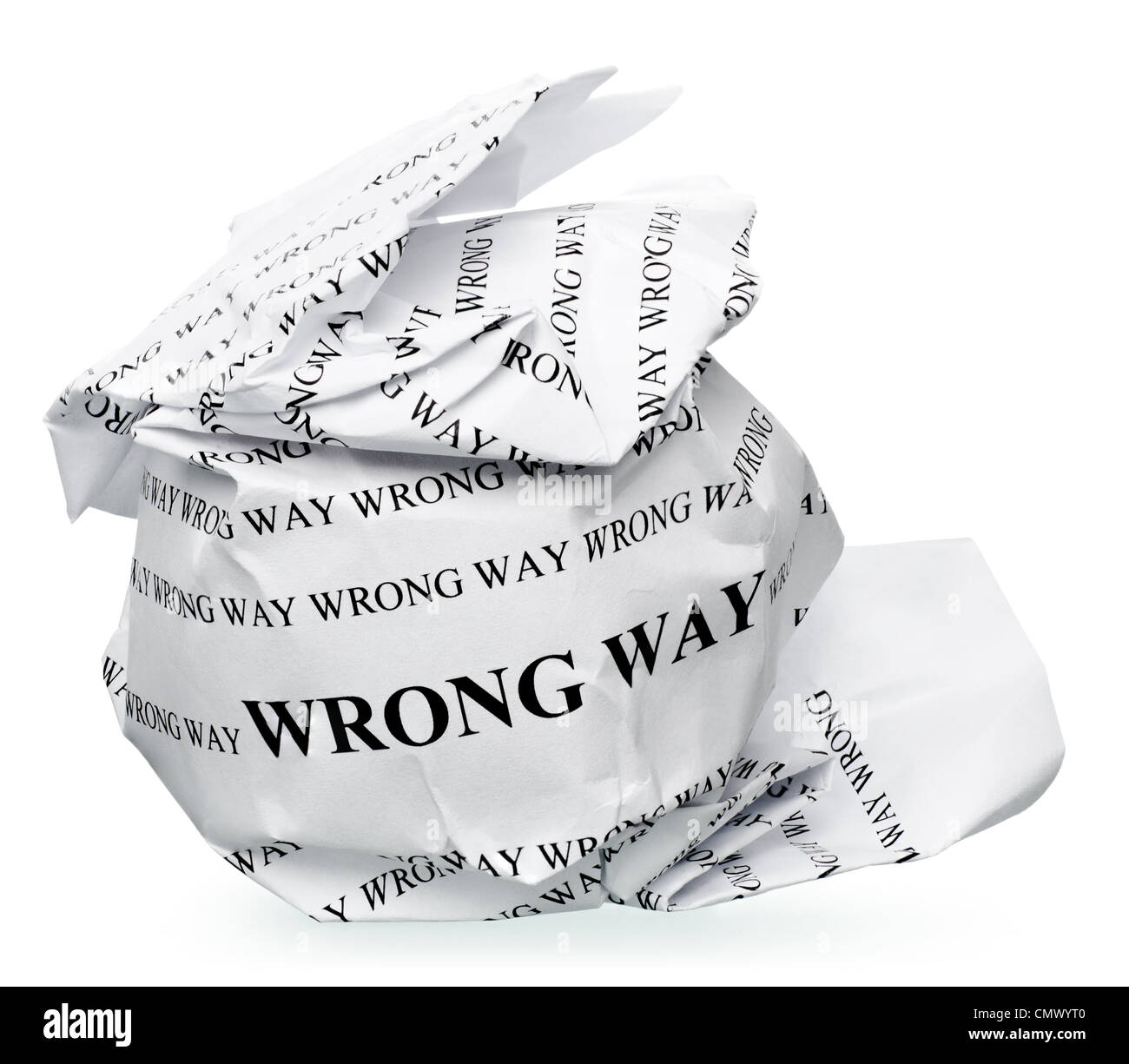 paper ball with text " wrong way " and clipping path on a white ...