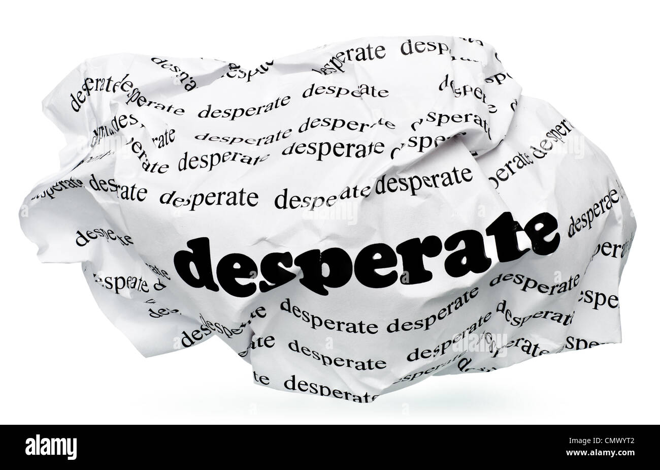 paper ball with text " desperate " and clipping path on a white ...
