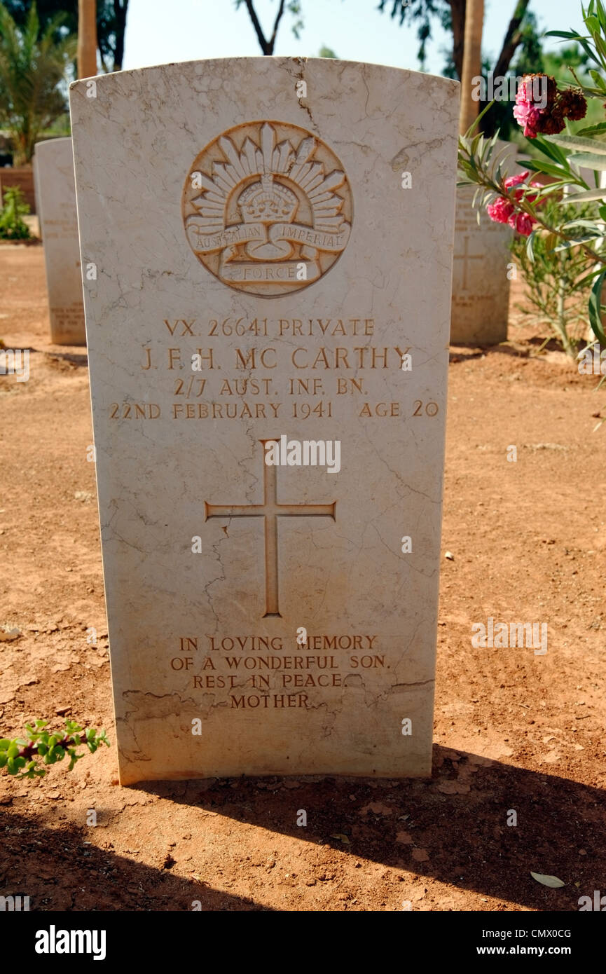 Benghazi. Cyrenaica. Libya. Tombstone and grave of solider from the ...