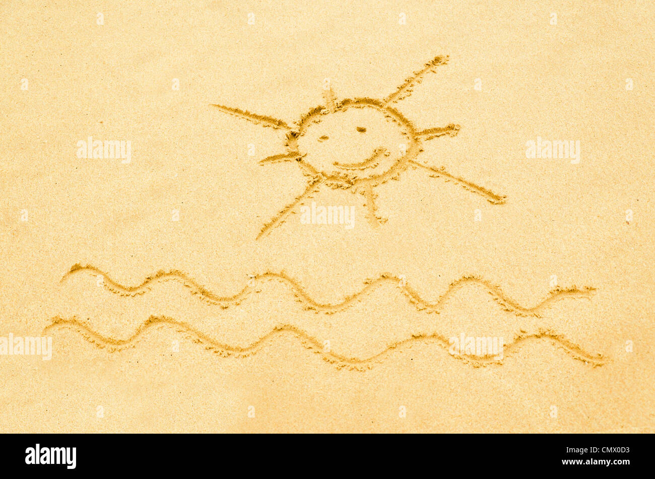 child's drawing on the beach as a sand background Stock Photo - Alamy
