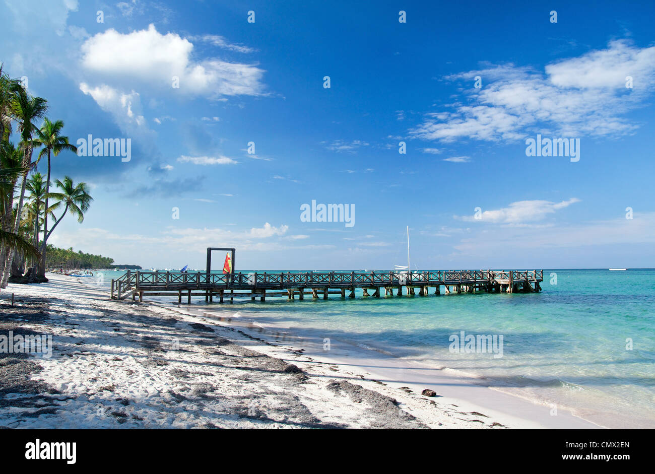 Wooden pier on tropical beach, Caribbean Stock Photo - Alamy