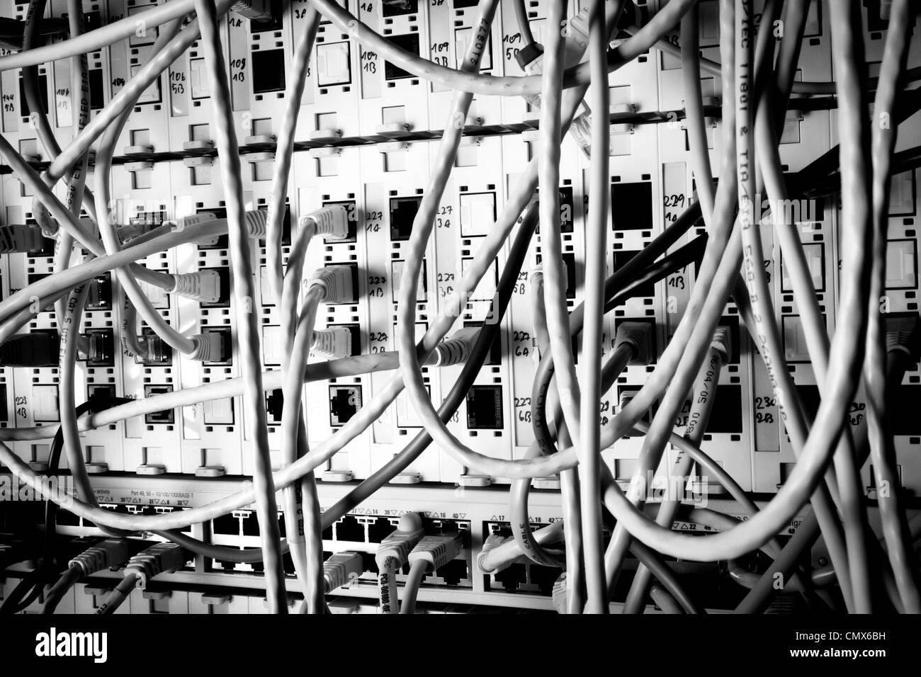 Concept of network infrastructure with cables connected to data center ...