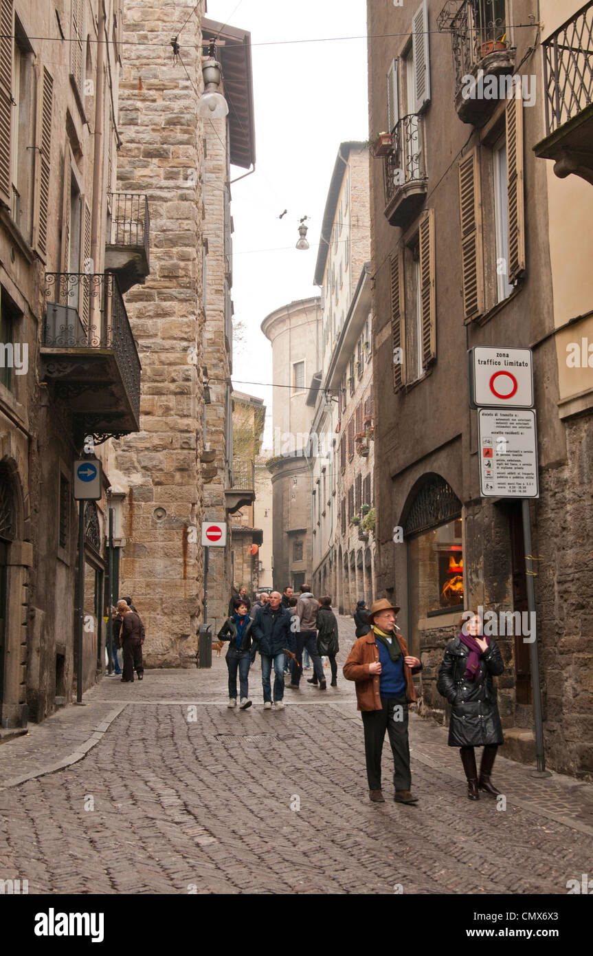 People walking through streets in Bergamo Italy Stock Photo - Alamy