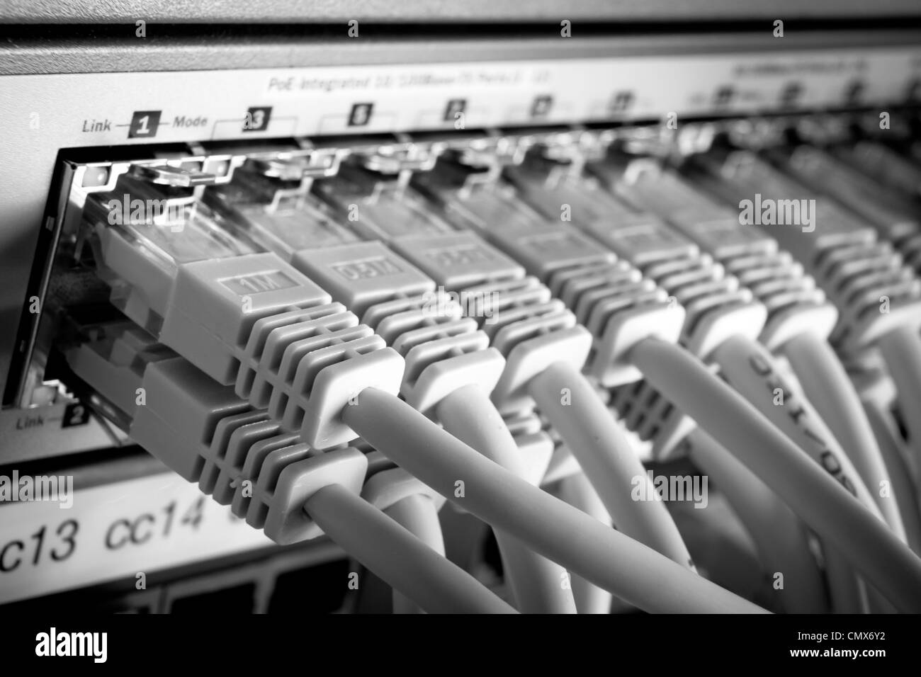 close up of network cables connected to switch Stock Photo - Alamy