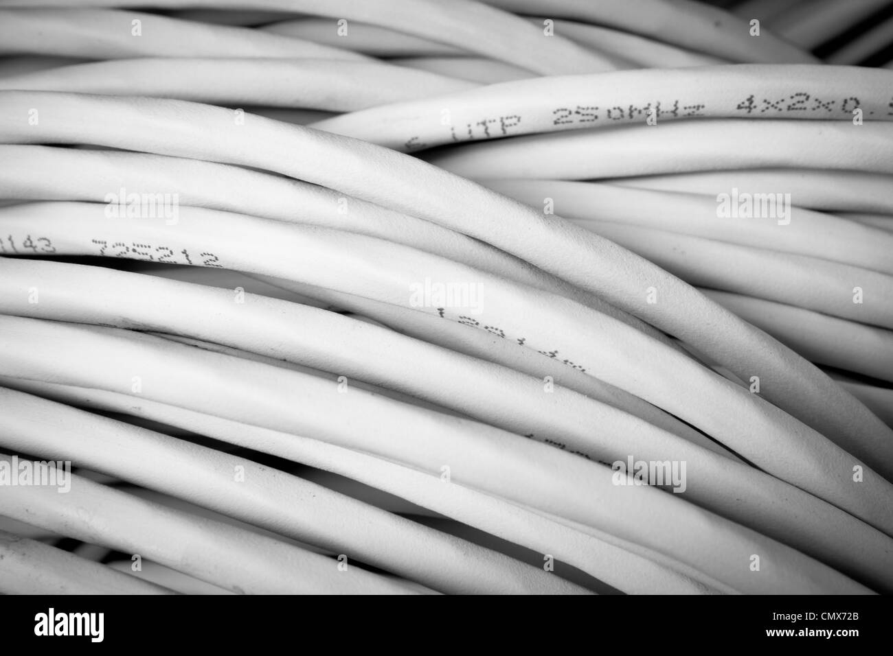 Group electric cables closeup Black and White Stock Photos & Images - Alamy