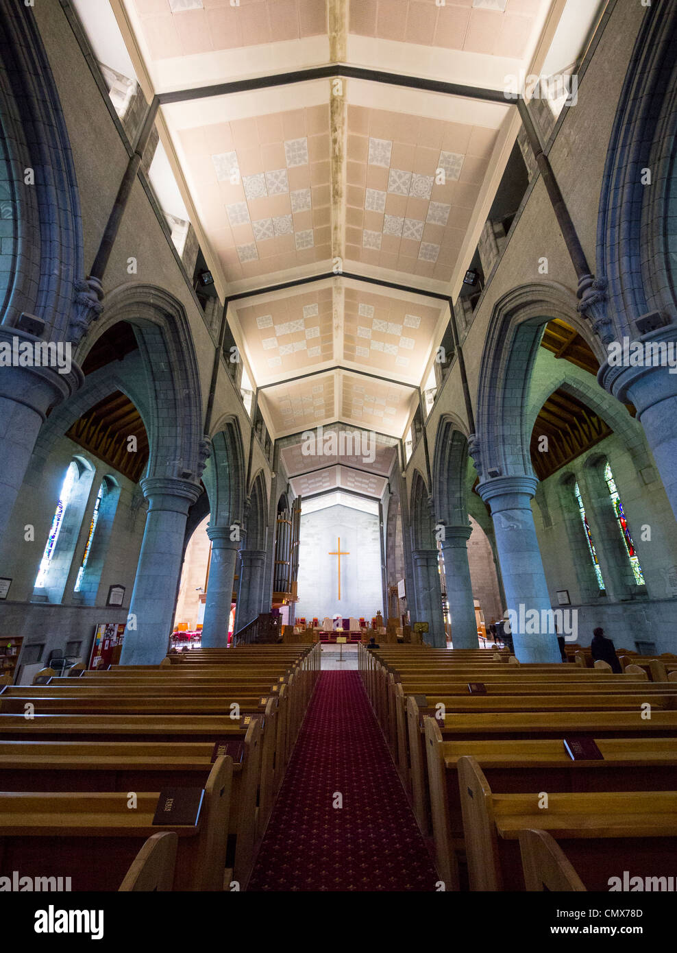 Interior of Christ Church Cathedral, New Zealand - view down the nave ...