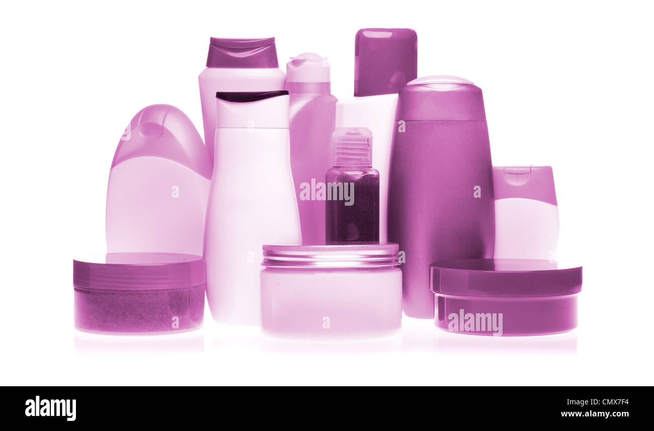 set of cosmetic bottles isolated on white background Stock Photo - Alamy