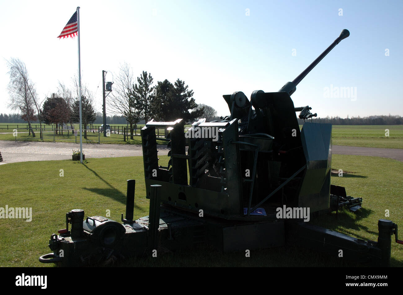 Anti-aircraft gun displayed outside the clubhouse at Old Buckenham ...
