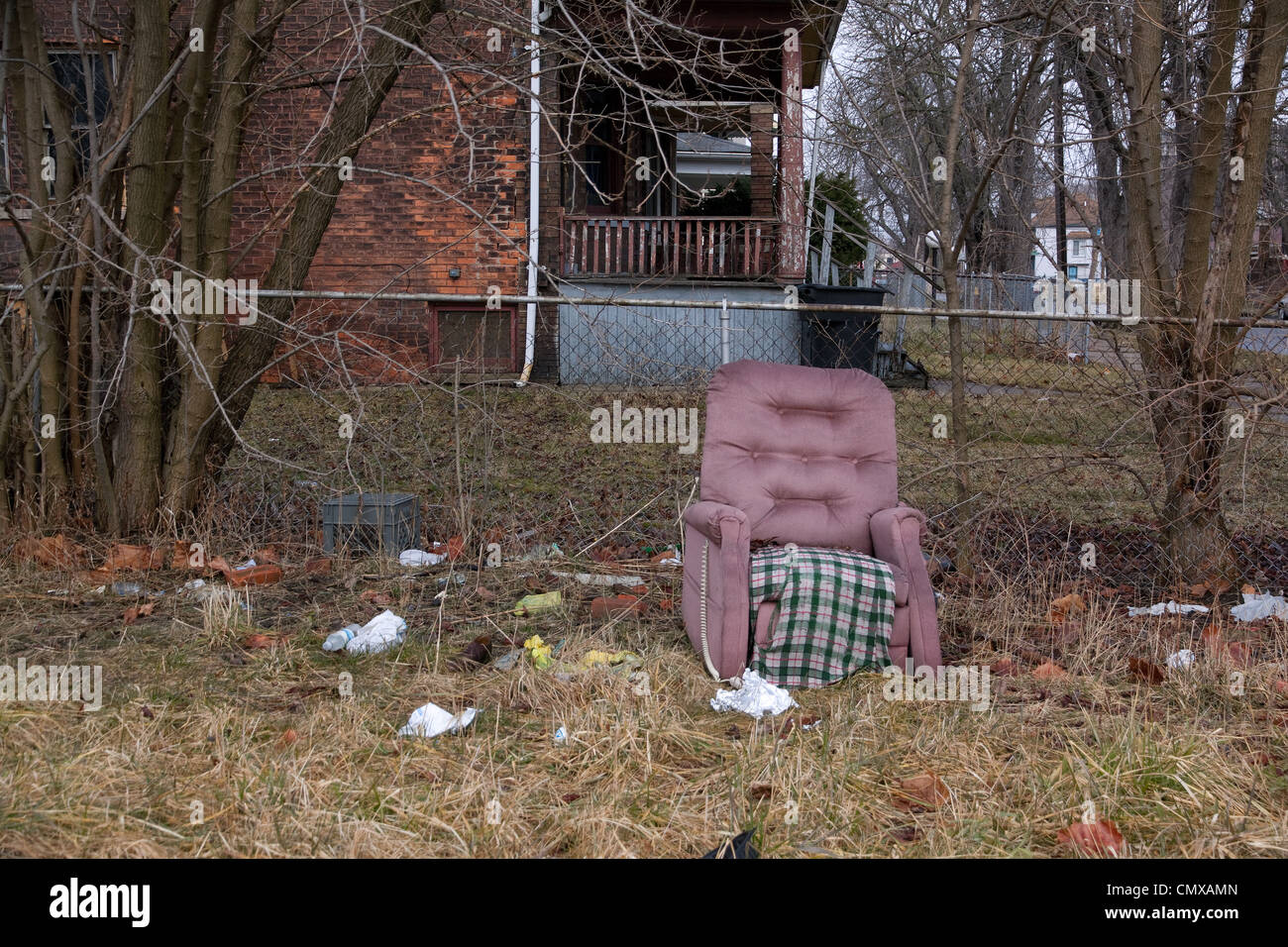 Trashed furniture in front yard, abandoned and vacant homes, Detroit ...