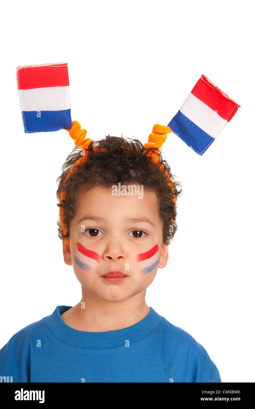 Dutch child dressed in red white and blue as soccer fan Stock Photo - Alamy