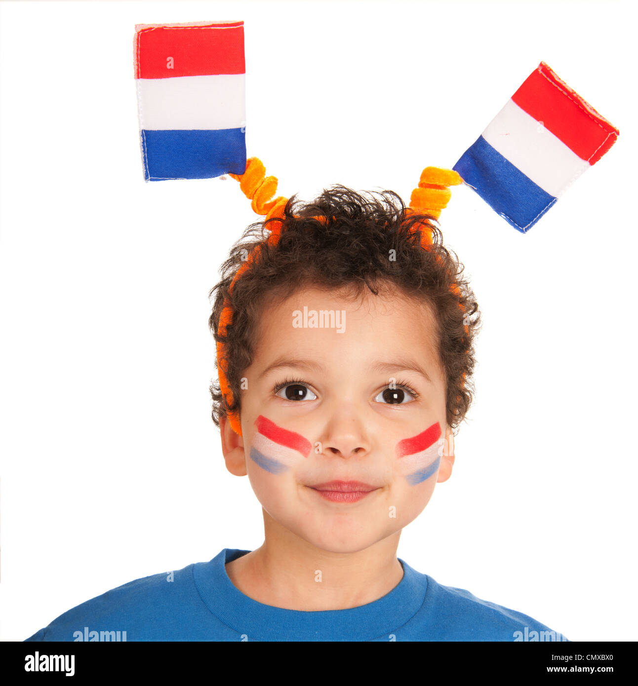 Dutch child dressed in red white and blue as soccer fan Stock Photo - Alamy