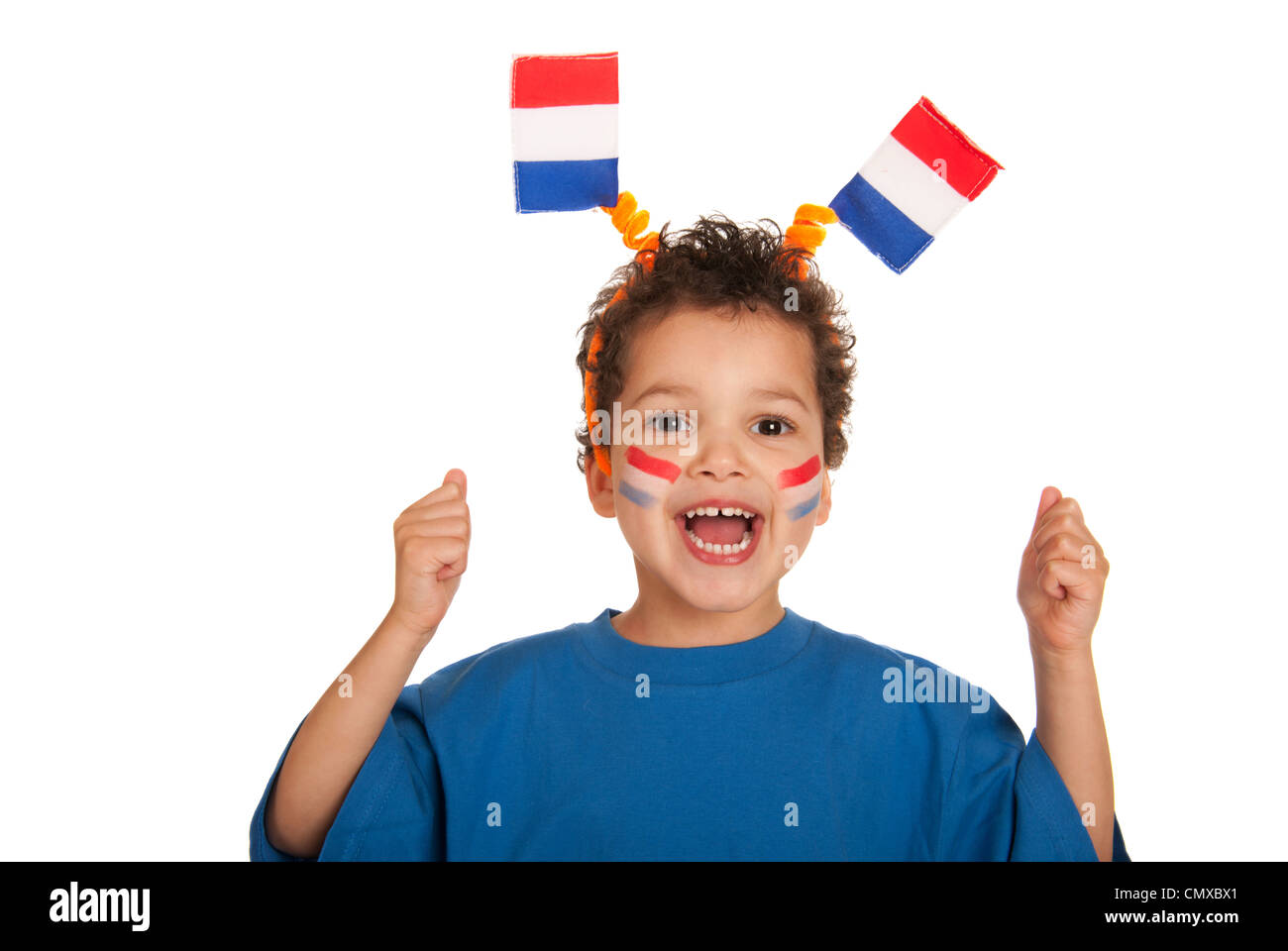 Dutch child dressed in red white and blue as soccer fan Stock Photo - Alamy
