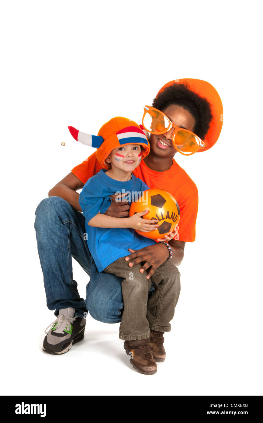 Dutch brothers as soccer fan isolated over white background Stock Photo ...