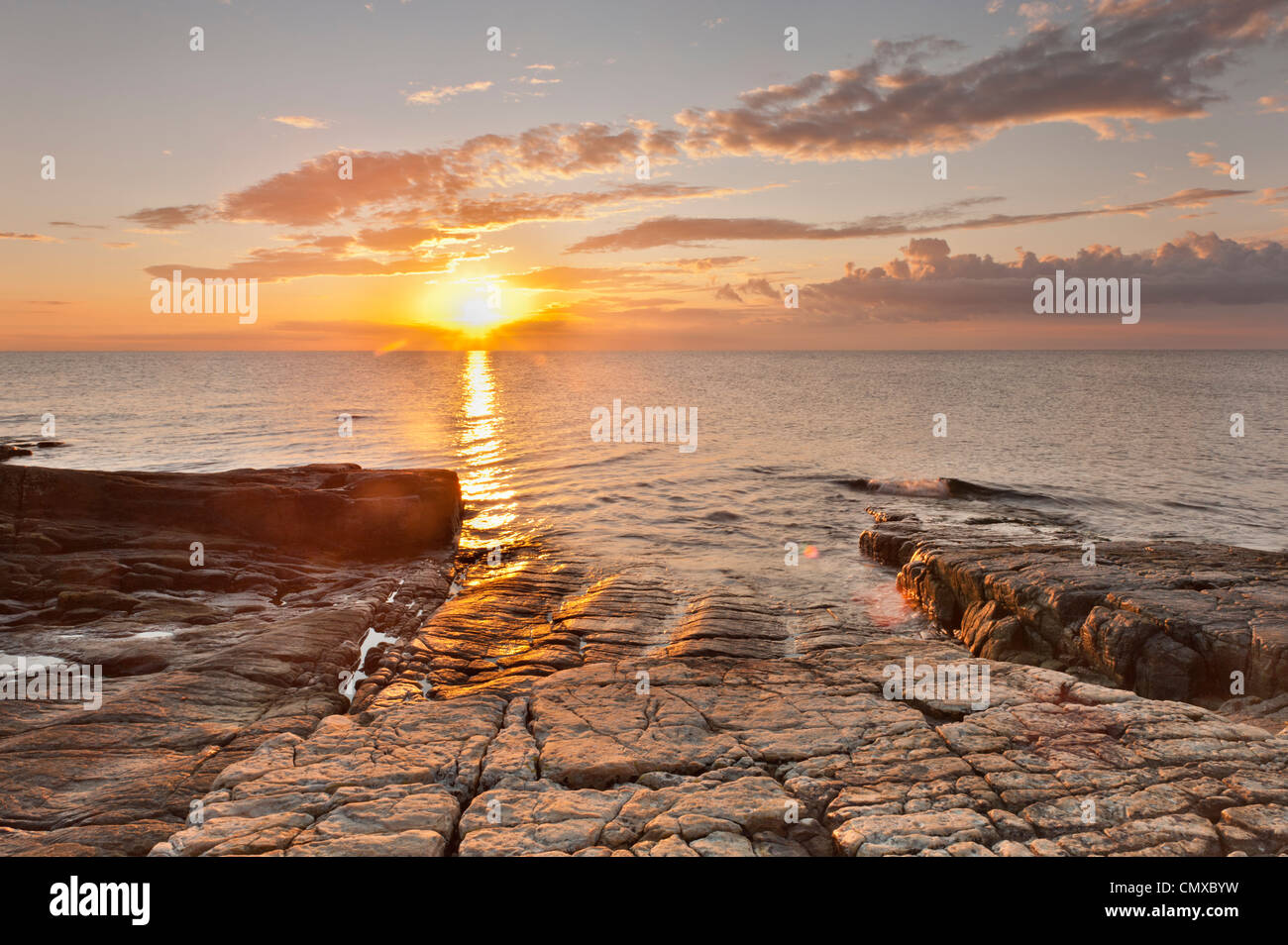 Sweden, Simrishamn, View of rocky shore at sunrise Stock Photo - Alamy
