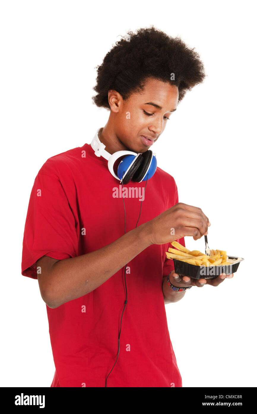 Teenage boy eating french fries High Resolution Stock Photography and ...