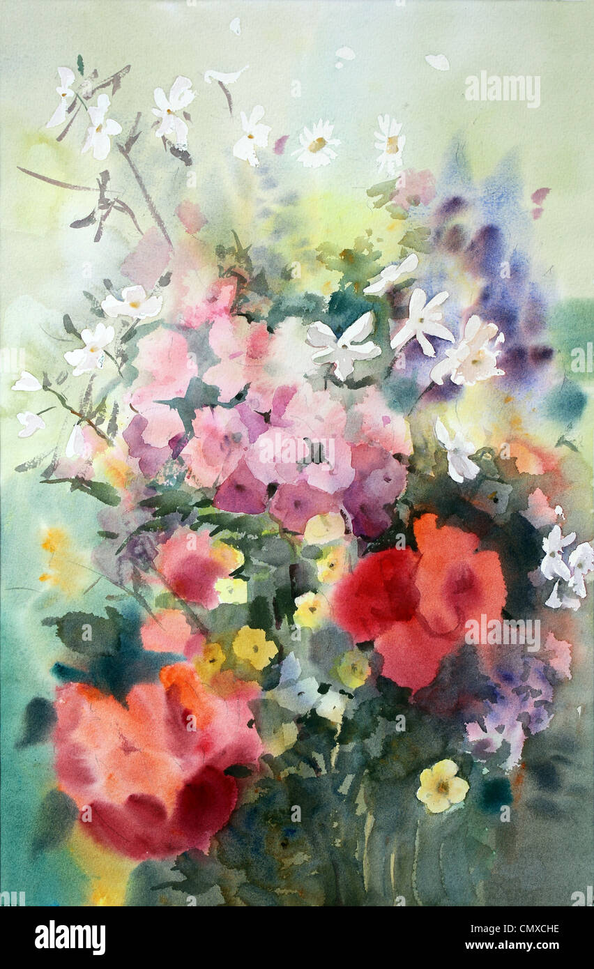 Watercolor painting of the beautiful flowers Stock Photo - Alamy