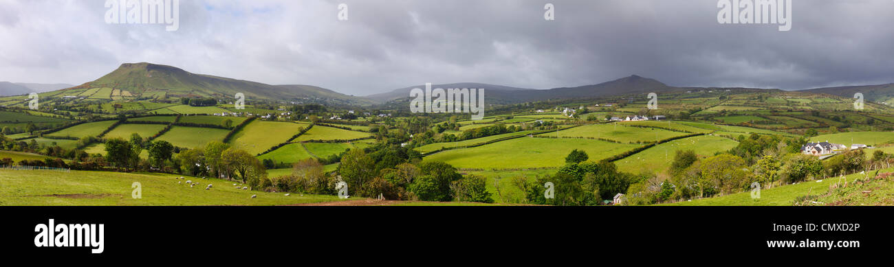 United Kingdom, Northern Ireland, County Antrim, View of fields ...