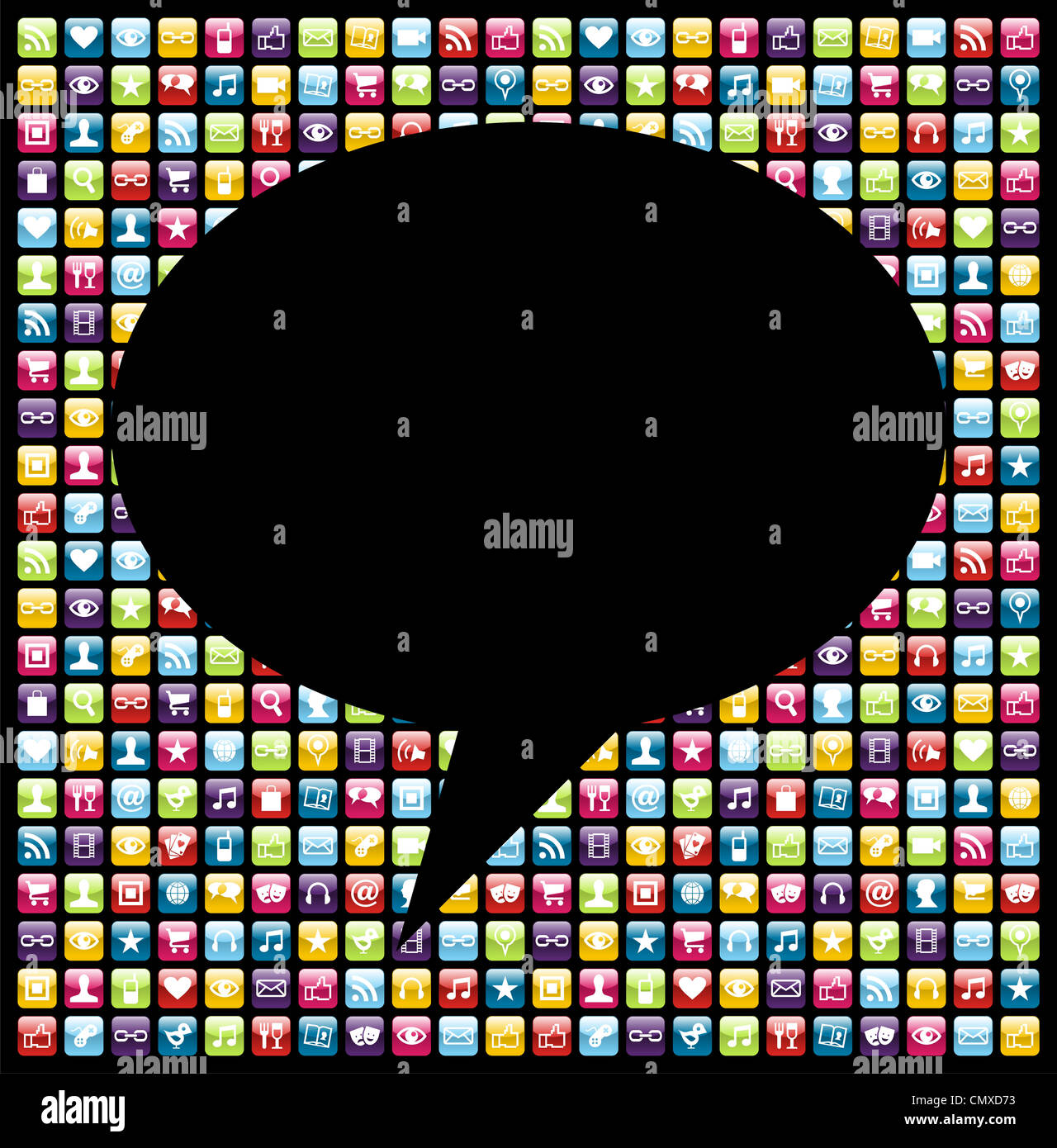 Social bubble shape over mobile phones applications software icon set ...