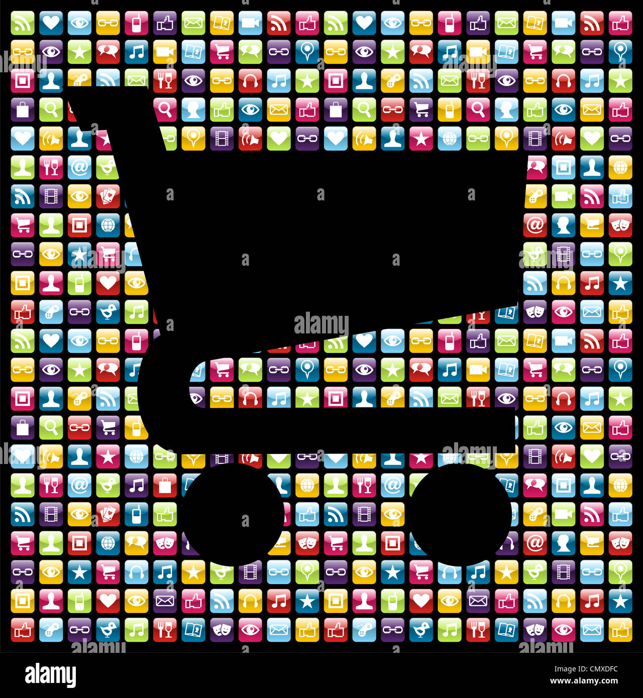 Shopping cart shape over iphone application software icons background ...