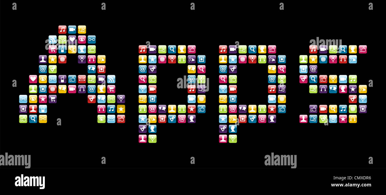 Smartphone applications icon set in Apps word shape. Vector file ...