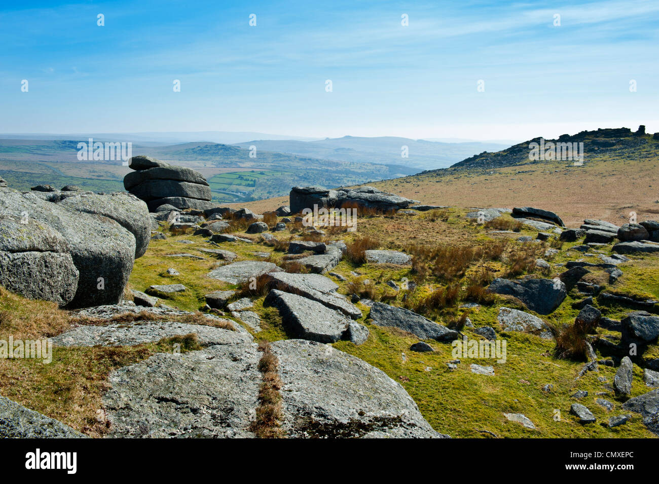 Granite Tors in the Dartmoor National Park Devon England with with ...