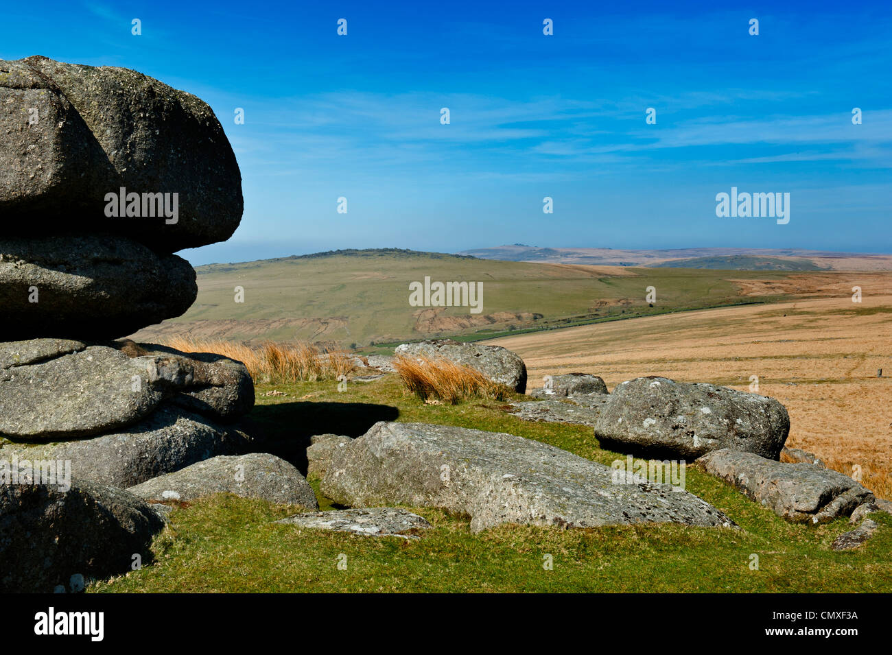 Granite Tors in the Dartmoor National Park Devon England with with ...