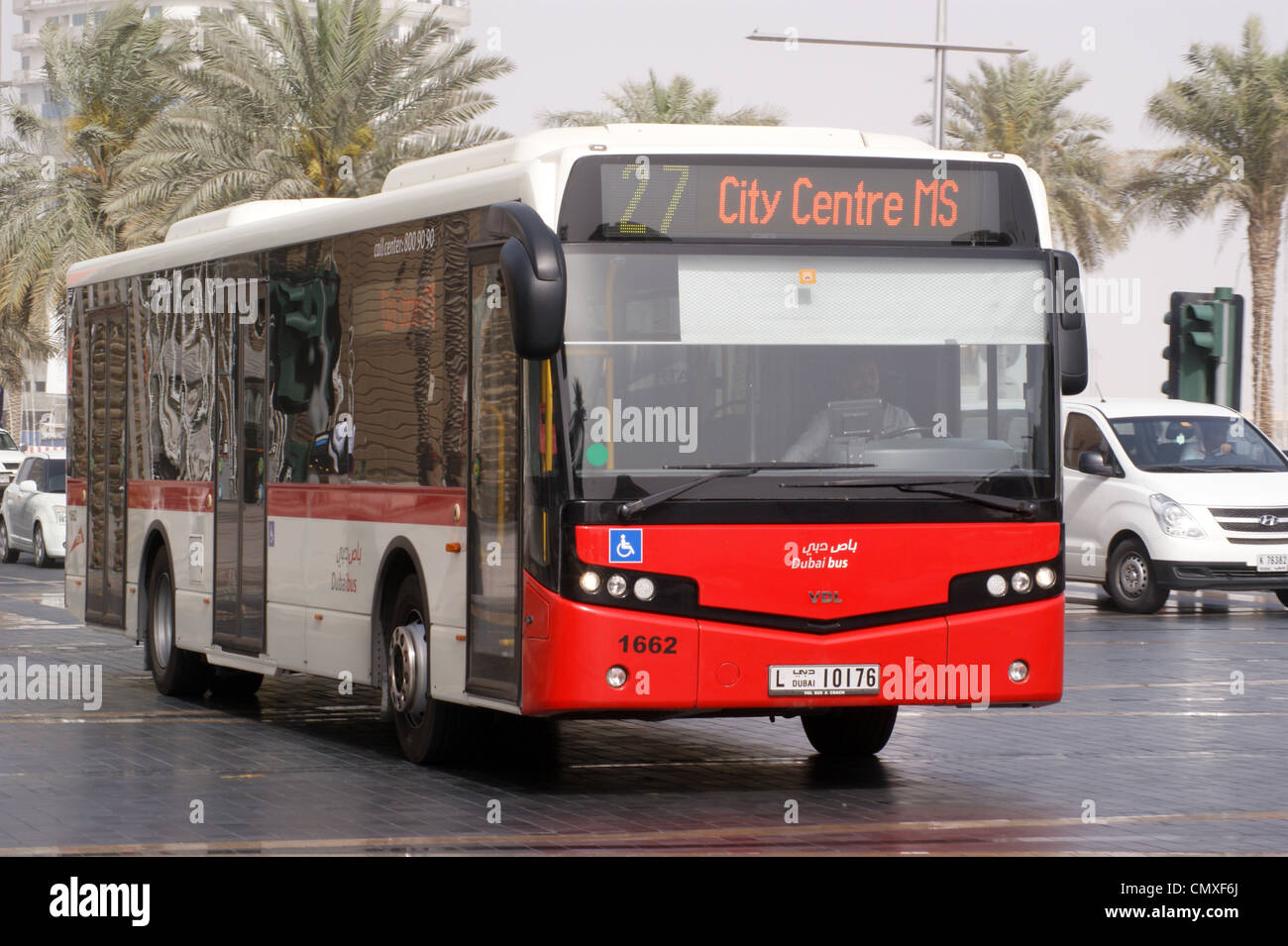 Bus on Emaar Boulevard, in Dubai, United Arab Emirates, UAE Stock Photo ...